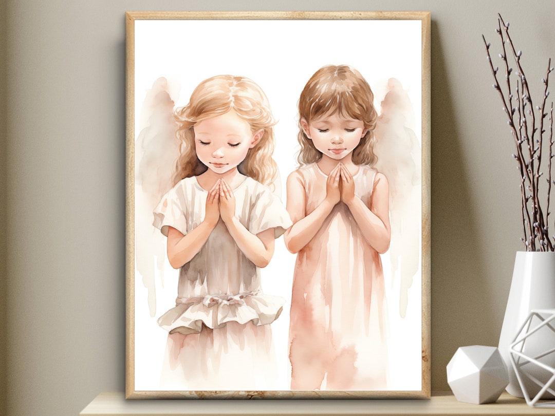 Angel Girls, Sisters, Two Girls Praying, Bible Digital Art, Christian ...