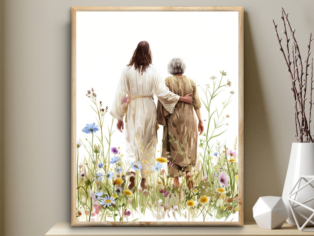 Jesus With a Senior Woman, Transitioning Art Printable, Bible Digital ...