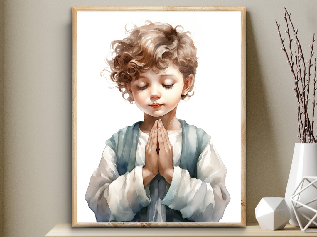 Toddler Boy in Prayer Boho Watercolor Printable, Bible Digital Art ...