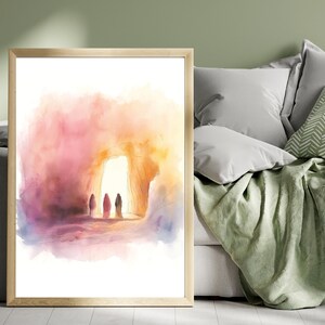 Mary at Jesus Tomb | He Has Risen | Resurrection, Minimal Watercolor ...