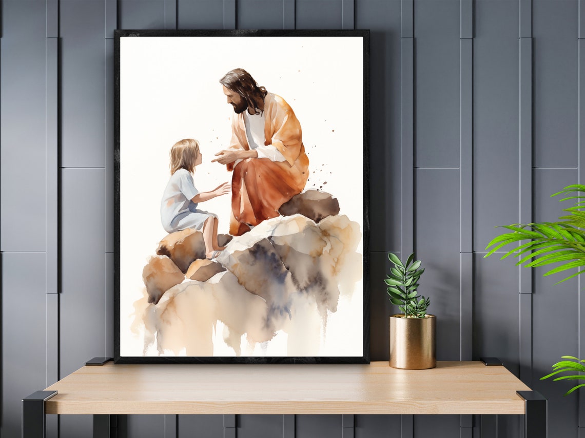 Jesus Christ With a Boy Child Printable, Bible Digital Print, Follow Me ...