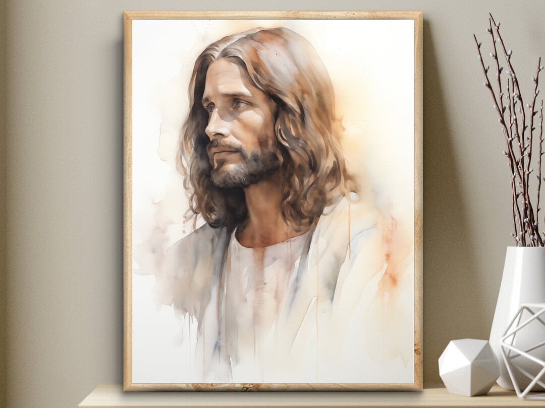 Jesus Christ Portrait Watercolor Art, Modern Jesus Digital Printable ...