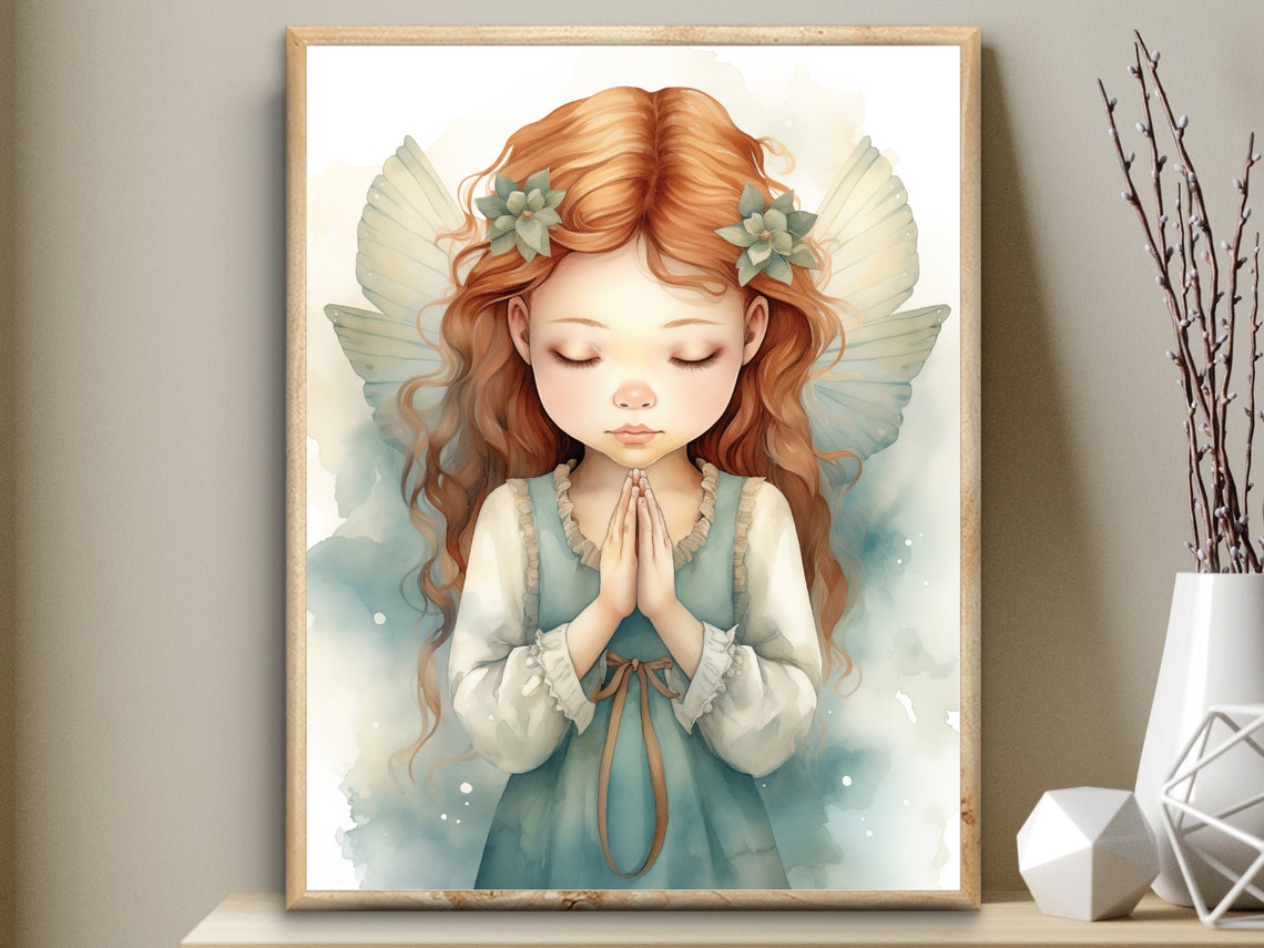 Bible Gift for Girl, Boho Ginger Hair Praying Angel Girl Printable ...