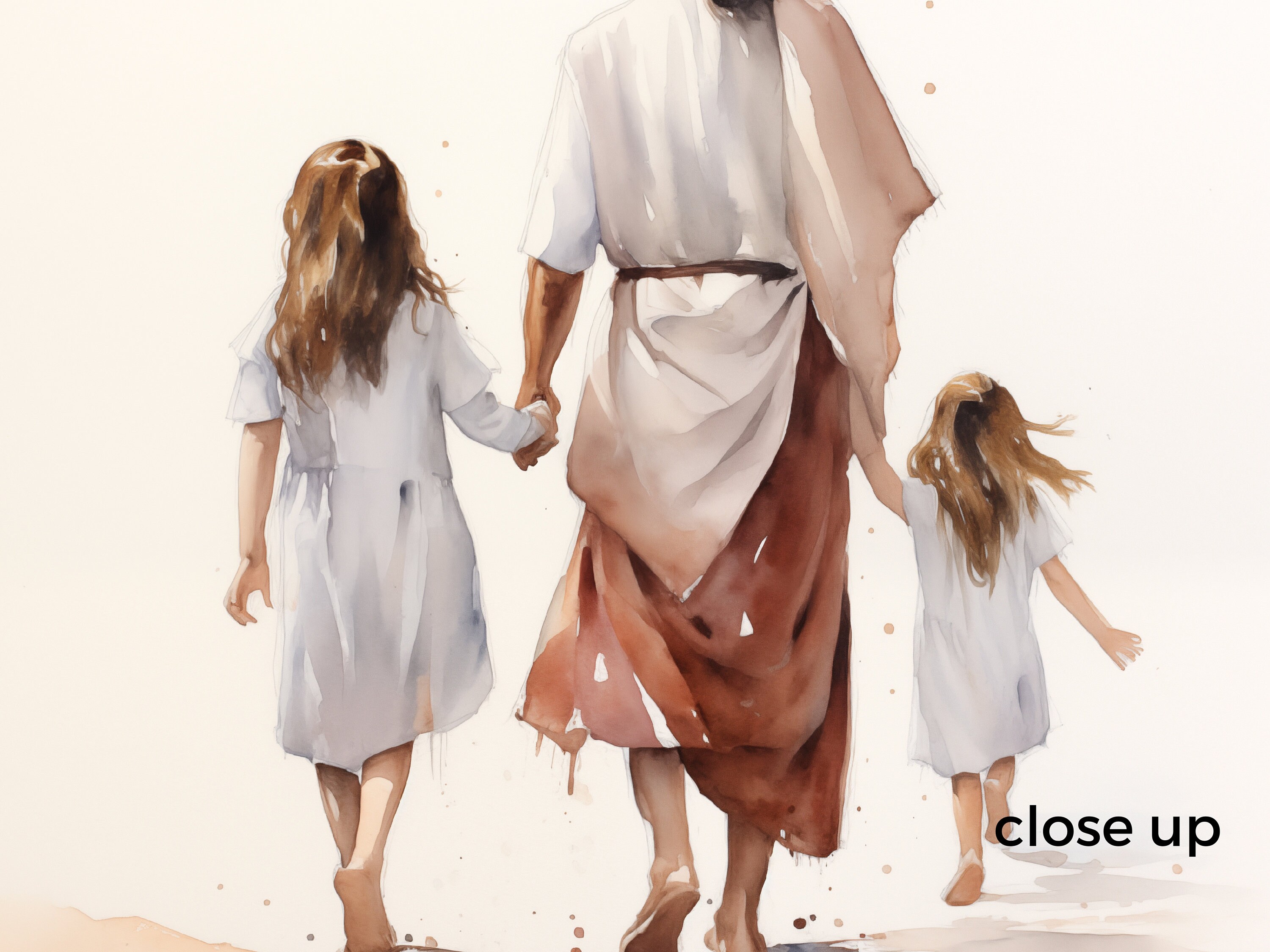 Small and Big Sisters With Jesus, Two Girls, Bible Digital Print, A ...