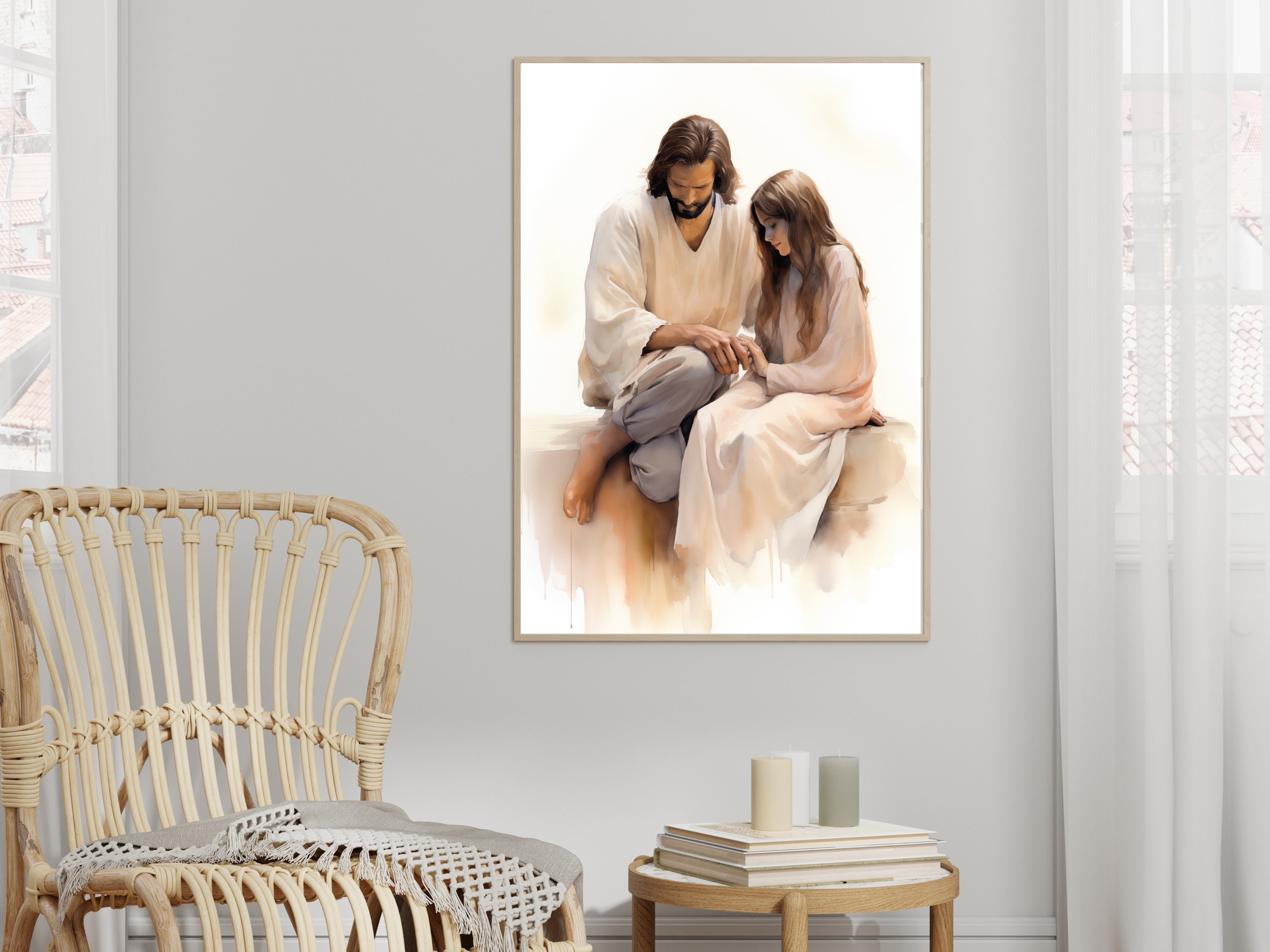 Jesus With a Teenager Girl, Bleeding Woman, Bible Digital Print ...