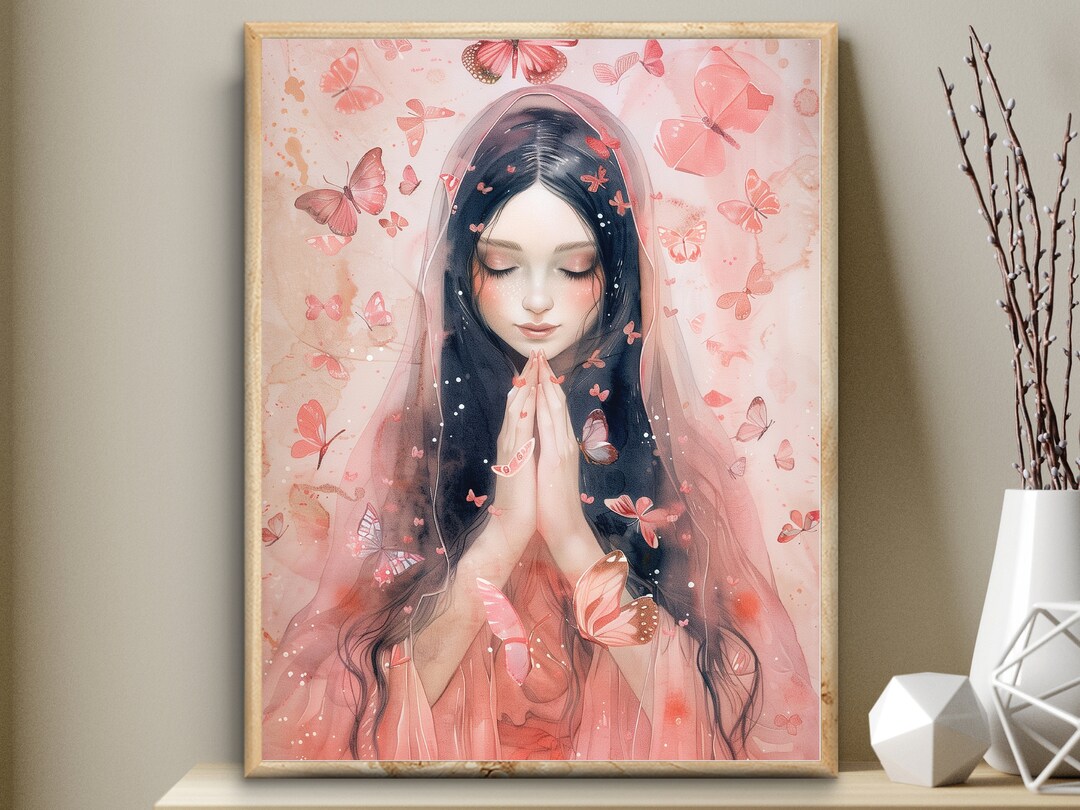 Boho Blessed Virgin Mary, Heavenly Mother, Bible Digital Art, Mother ...