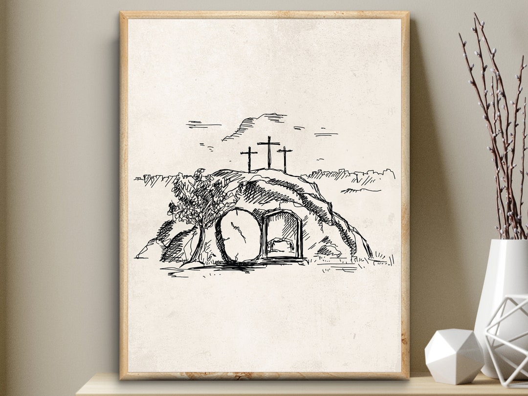 Jesus Christ in His Tomb Ink Sketch Print | Jesus Art | Bible Digital ...
