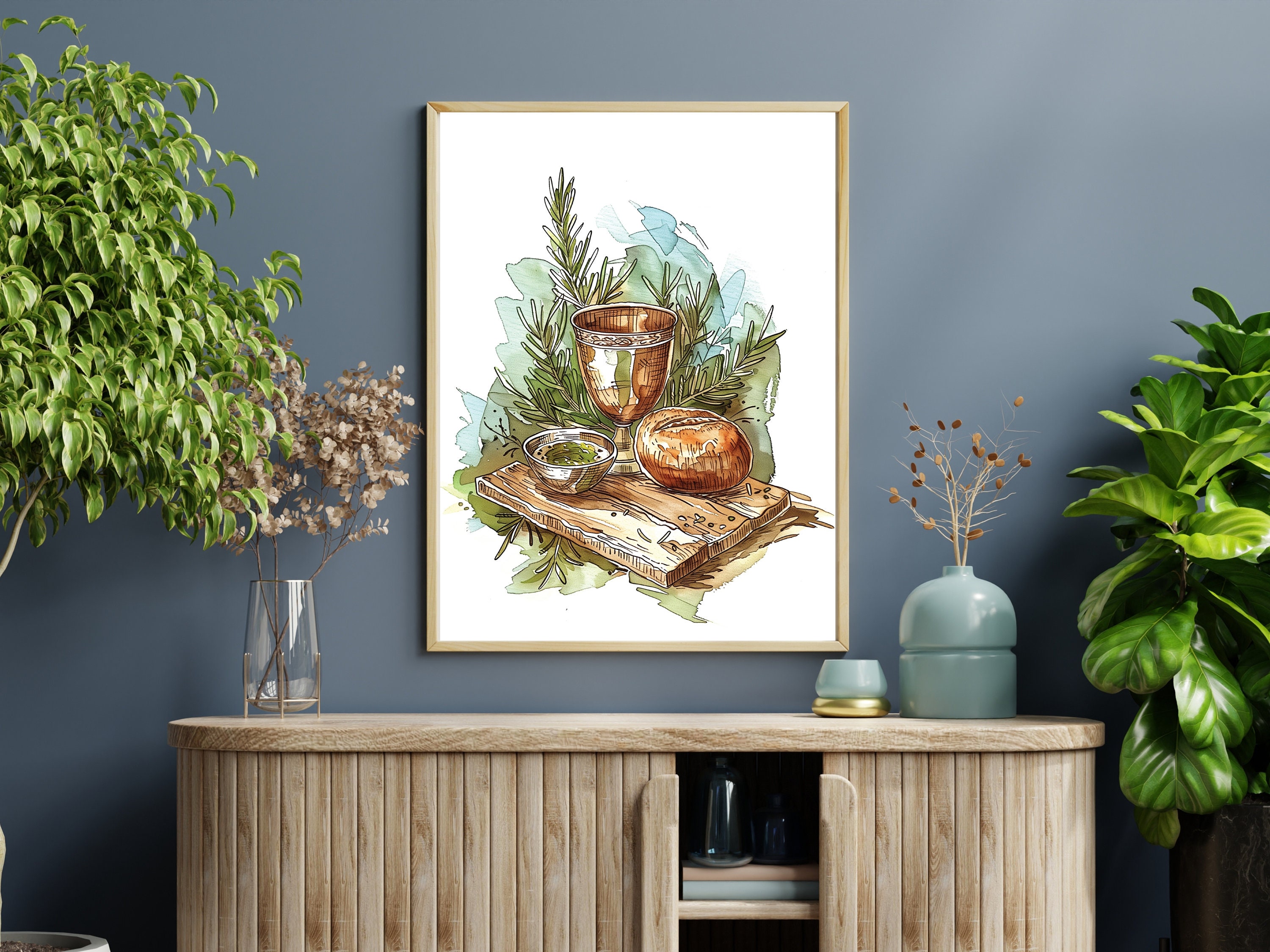 Holy Communion, Modern Digital Wall Art of Bread and Sacred Chalice ...