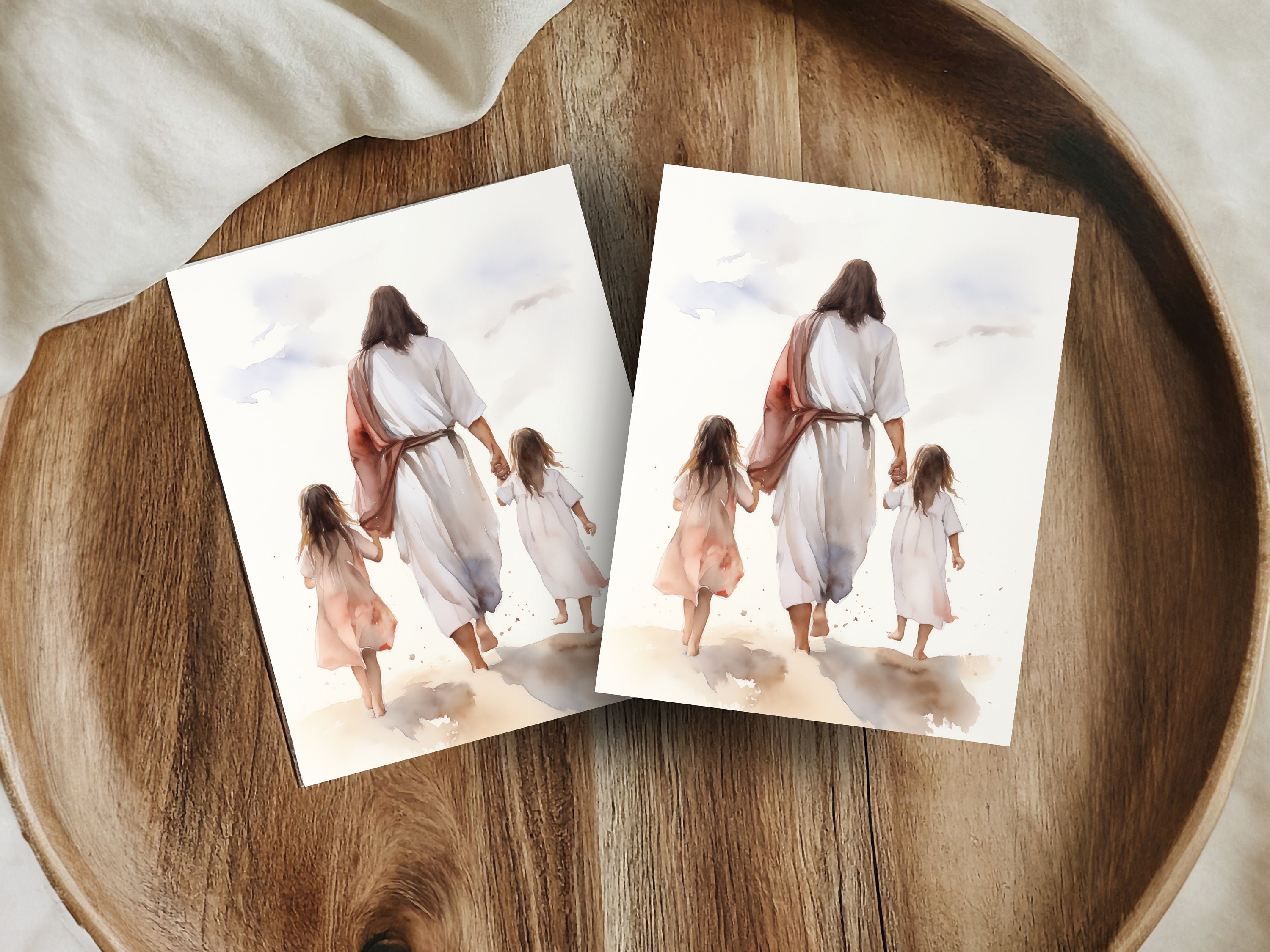 Sister Girls With Jesus, Twins, Two Girls, Bible Digital Print, A Child ...