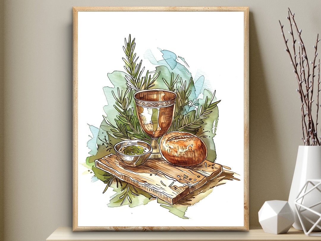 Holy Communion, Modern Digital Wall Art of Bread and Sacred Chalice ...