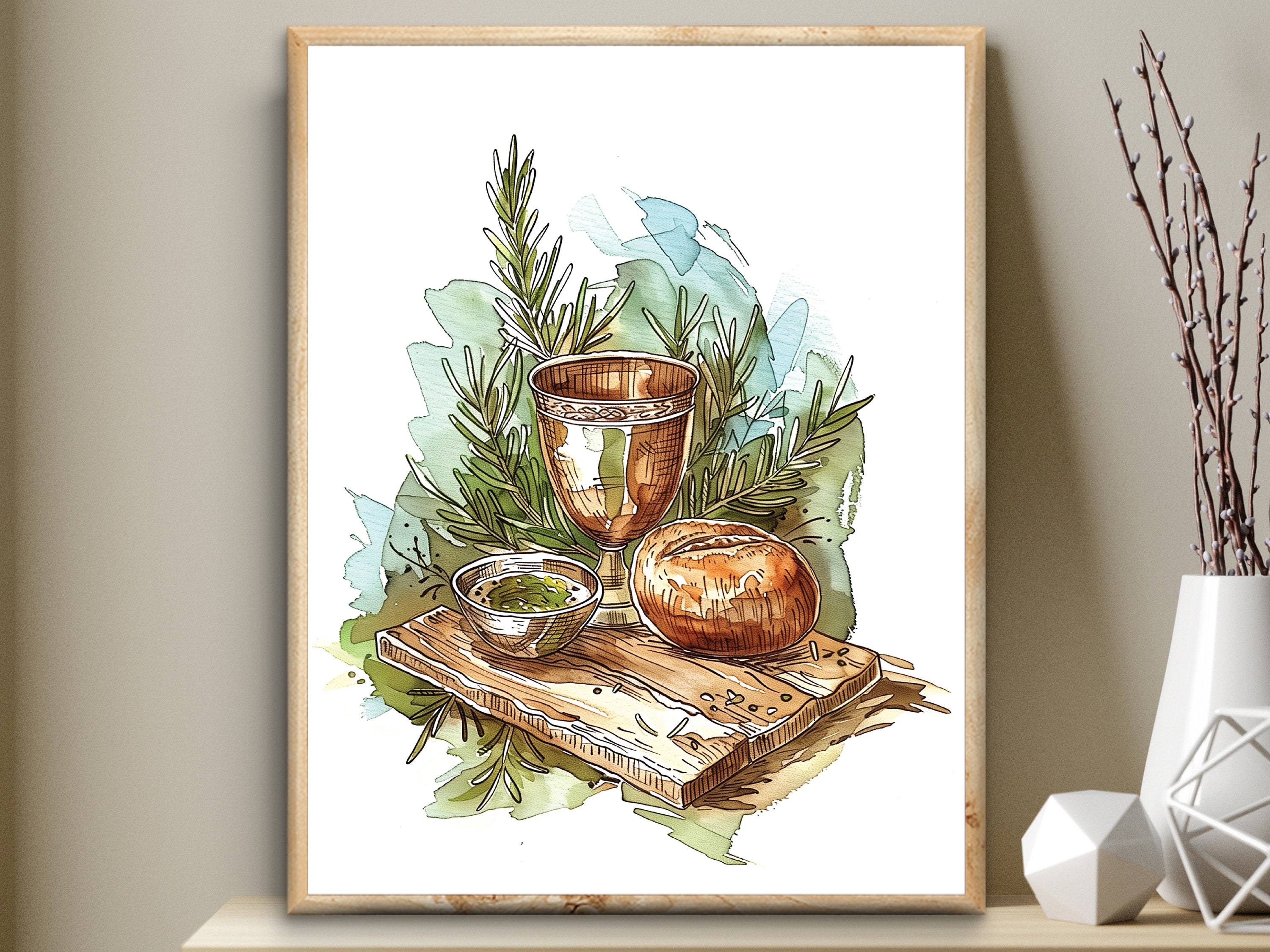 Holy Communion, Modern Digital Wall Art of Bread and Sacred Chalice ...