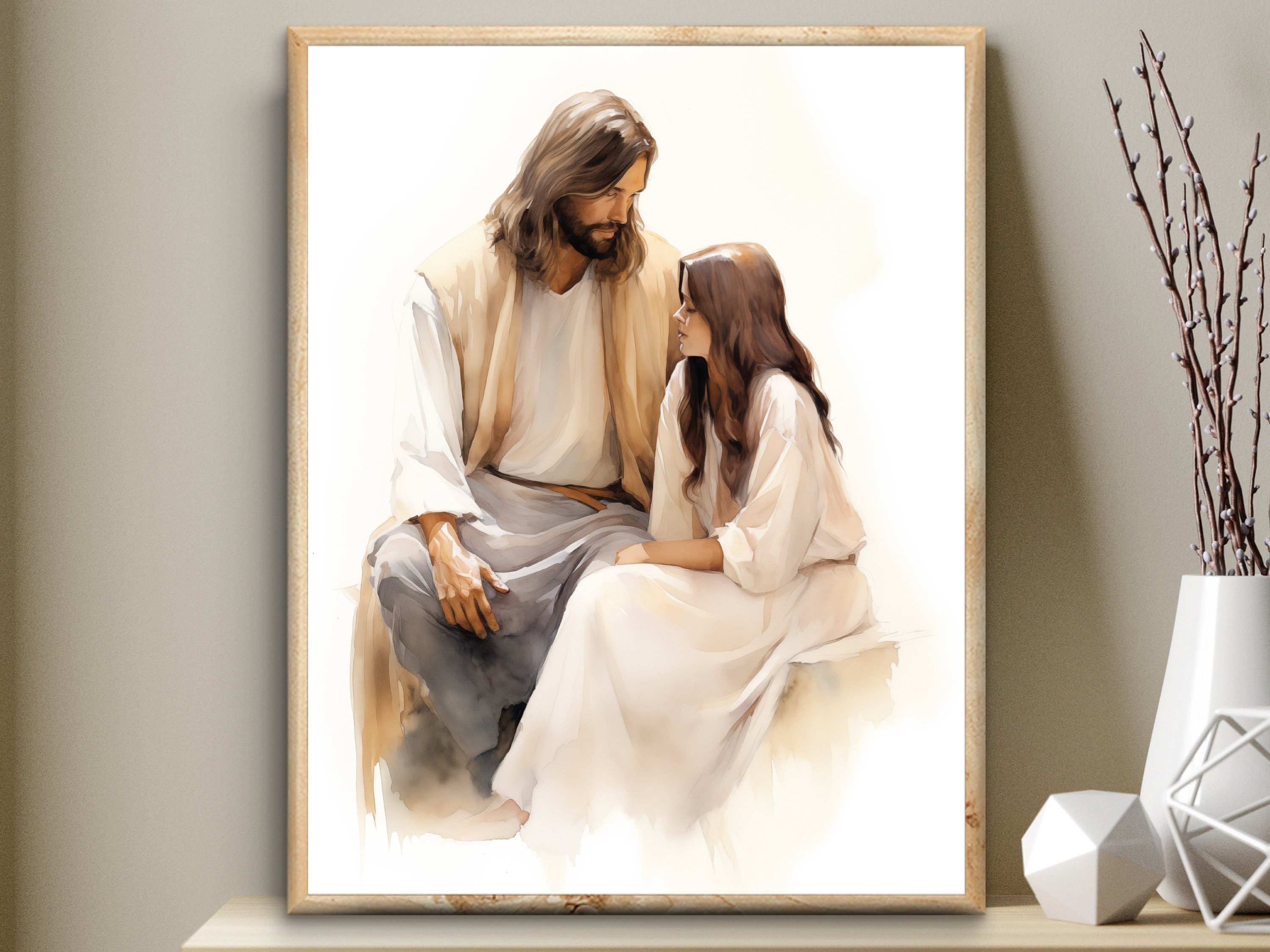 Jesus Heals the Bleeding Woman, Bible Digital Print, Watercolor Wall ...