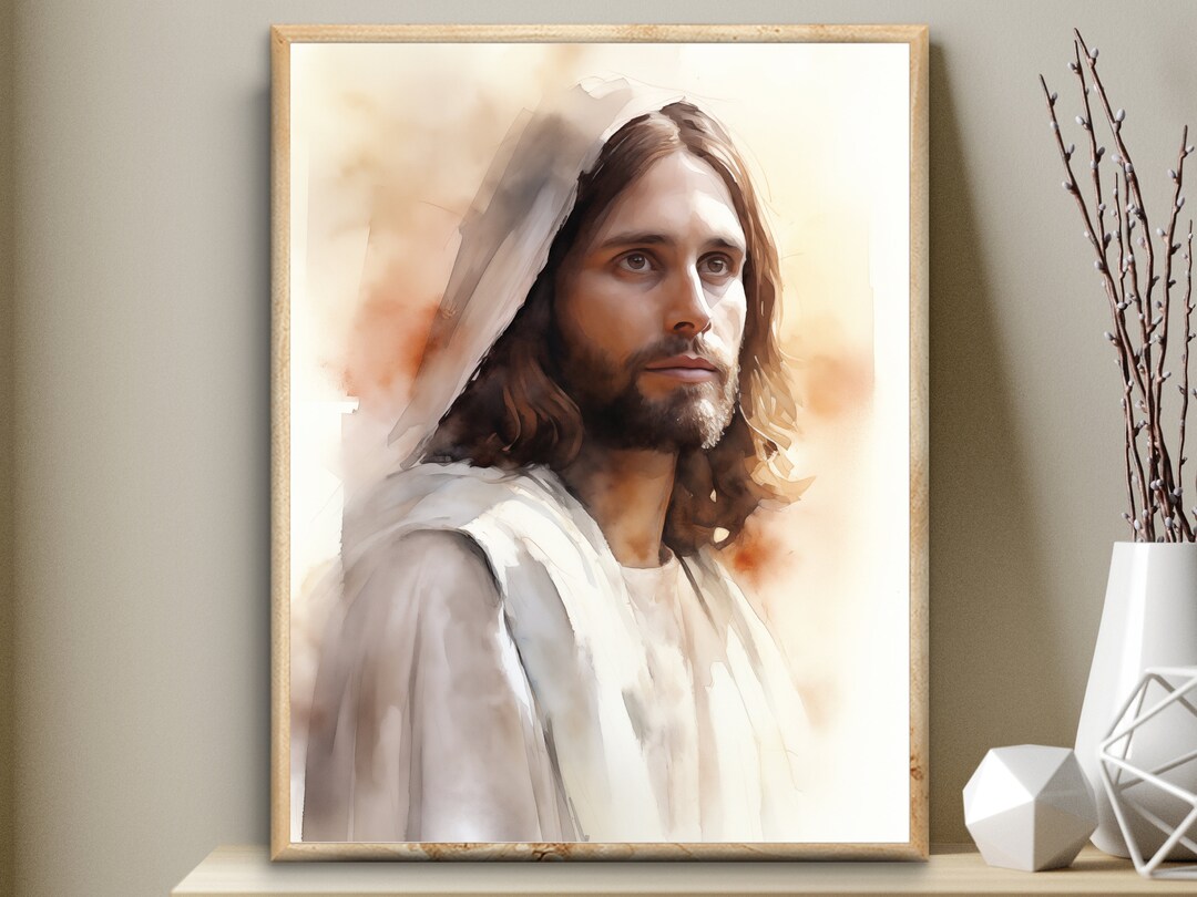 Jesus Christ Calmful Portrait Watercolor Art, Modern Jesus Digital ...