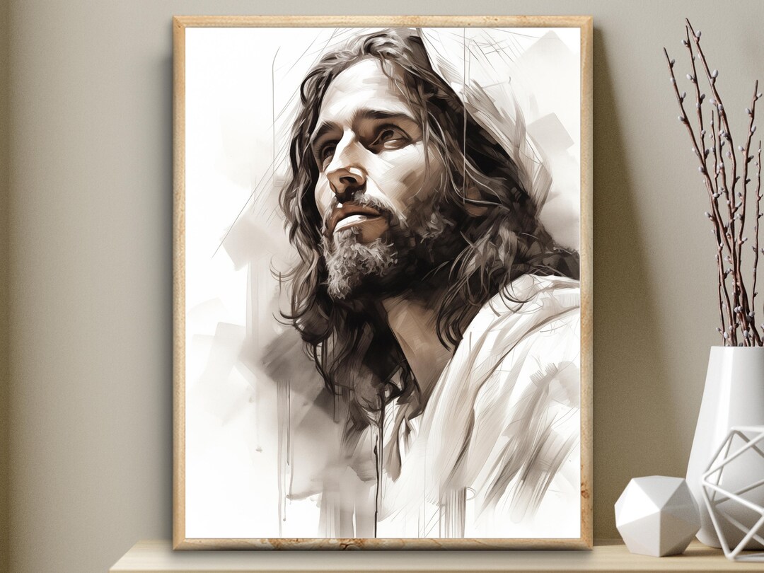 Jesus Christ Portrait Ink Sketch Art, Modern Jesus Digital Printable ...