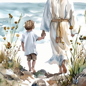 Jesus and Little Boy Watercolor Print, Christian Wall Art, (digital ...