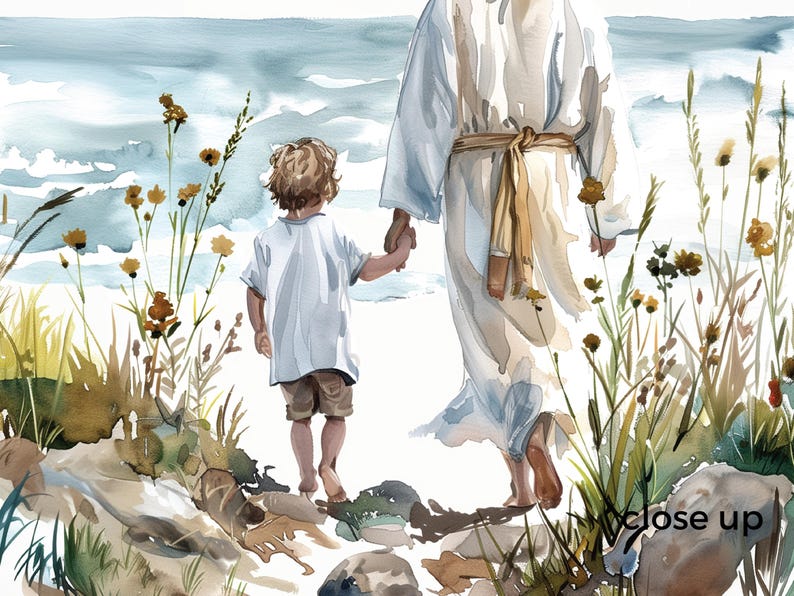 Jesus and Little Boy Watercolor Print, Christian Wall Art, (digital ...