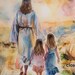 Jesus Christ With Sisters, Little Girls Watercolor, Bible Digital Print ...