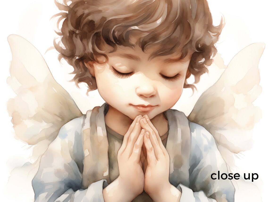 Angel Boy in Prayer Boho Watercolor Printable, Bible Digital Art ...