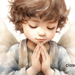 Angel Boy in Prayer Boho Watercolor Printable, Bible Digital Art ...