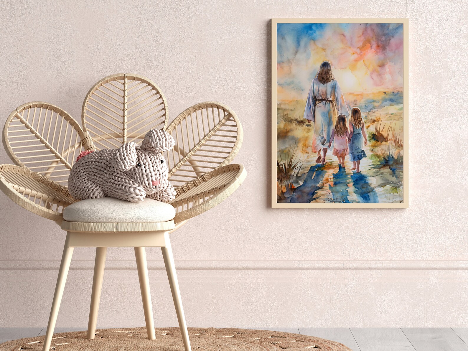 Jesus Christ With Sisters, Little Girls Watercolor, Bible Digital Print ...