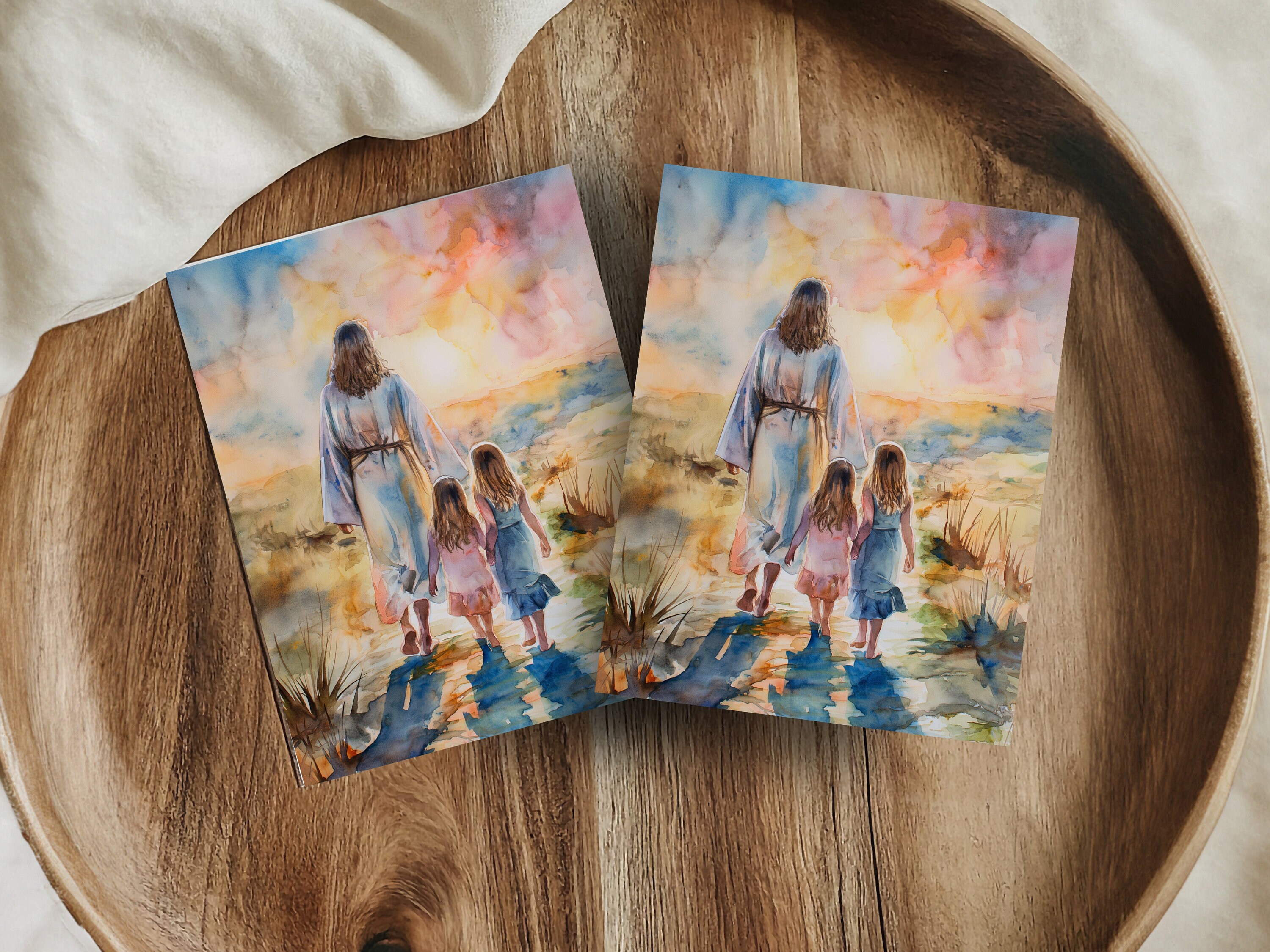 Jesus Christ With Sisters, Little Girls Watercolor, Bible Digital Print ...