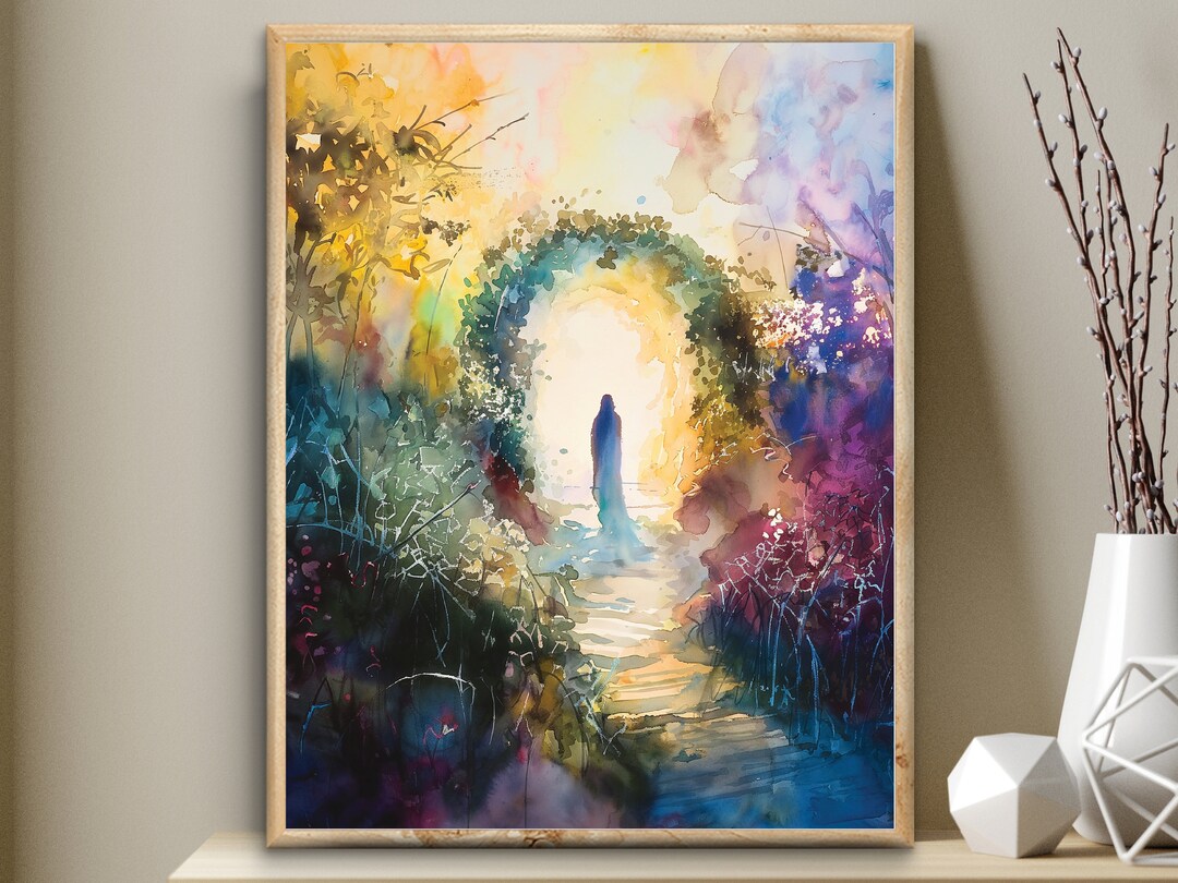 Resurrection, Jesus Leaving the Tomb | He Has Risen Watercolor Print ...