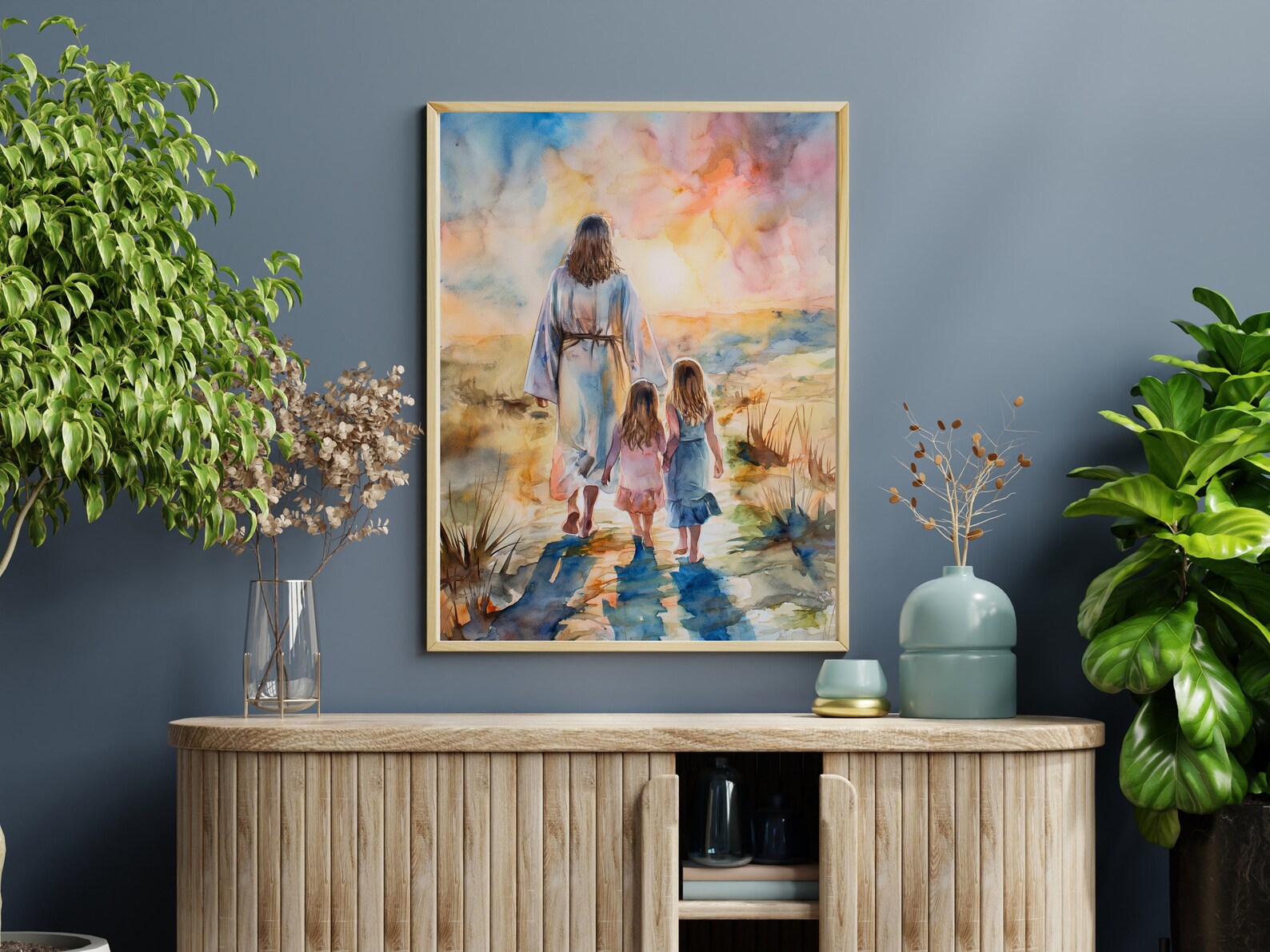 Jesus Christ With Sisters, Little Girls Watercolor, Bible Digital Print ...