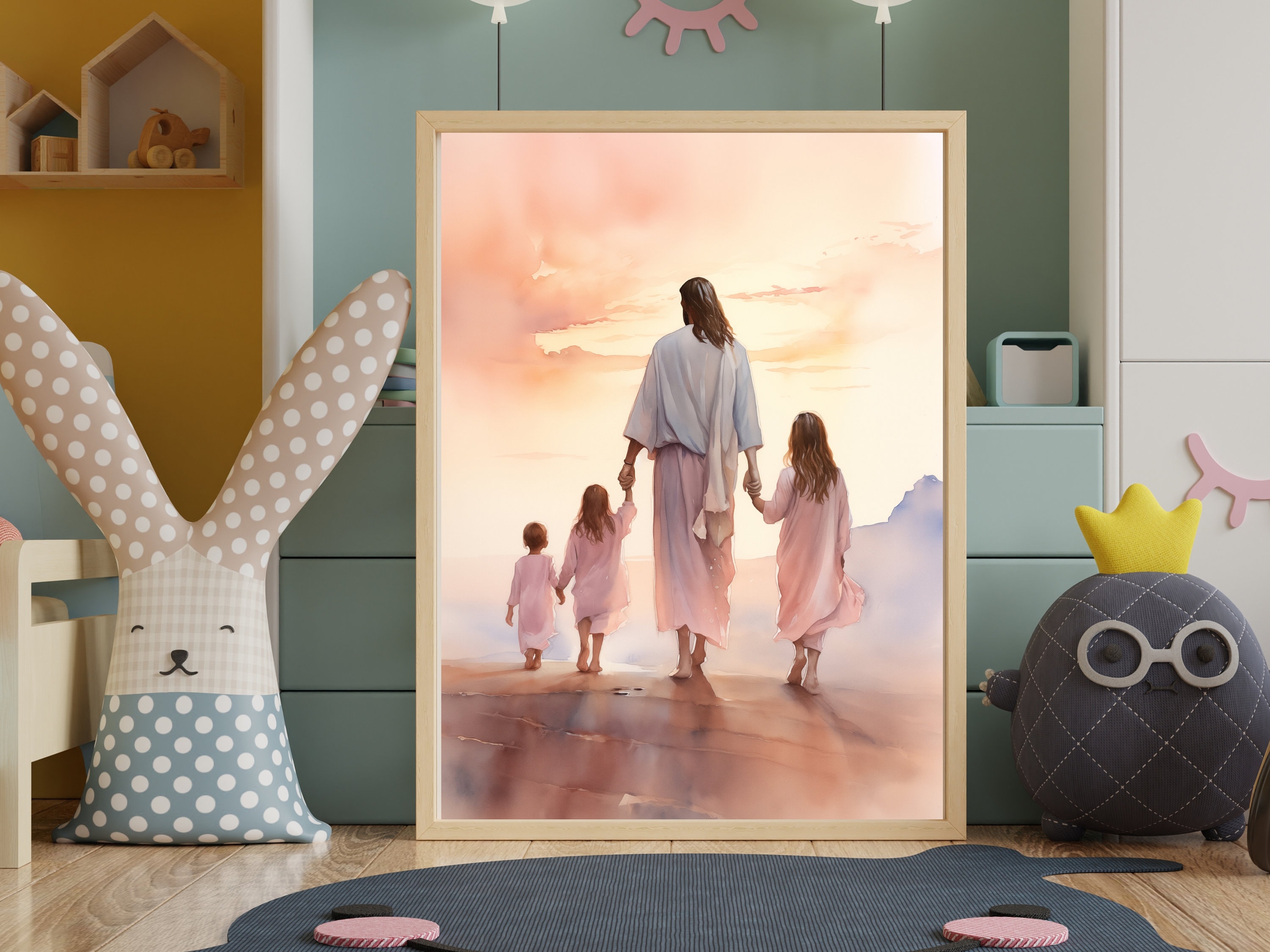 Jesus Christ With Three Sisters, Children, Girls, Digital Print ...