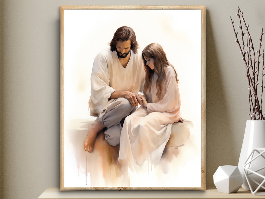 Jesus With a Teenager Girl, Bleeding Woman, Bible Digital Print ...