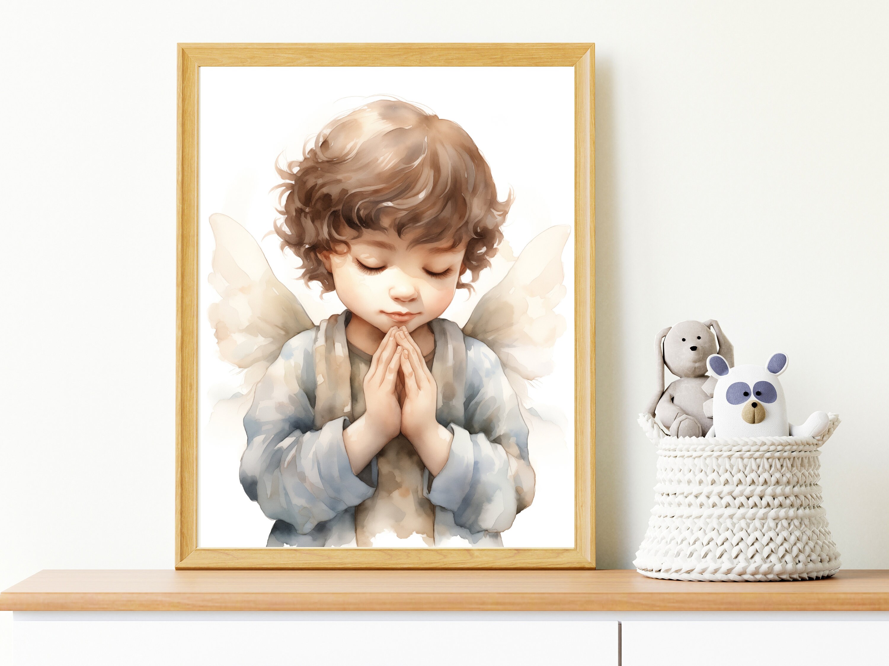 Angel Boy in Prayer Boho Watercolor Printable, Bible Digital Art ...