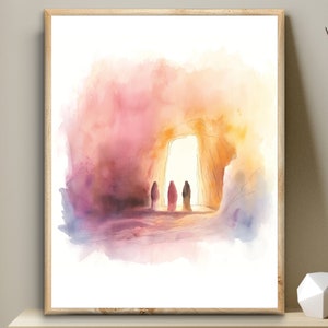 Mary at Jesus Tomb | He Has Risen | Resurrection, Minimal Watercolor ...