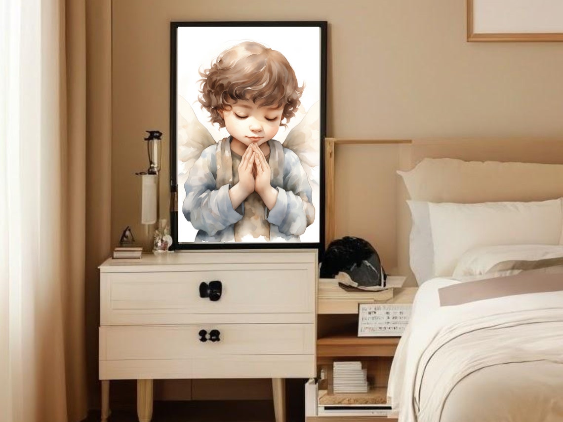 Angel Boy in Prayer Boho Watercolor Printable, Bible Digital Art ...