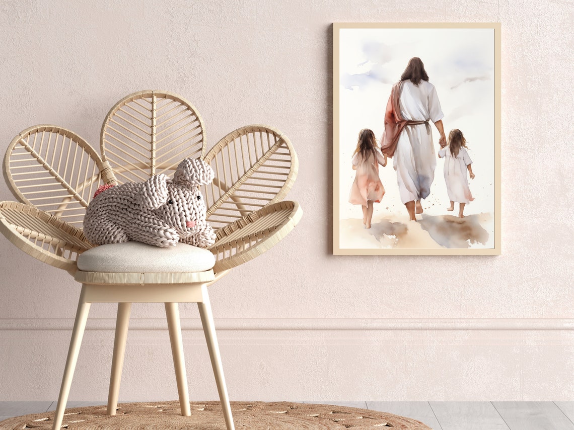 Sister Girls With Jesus, Twins, Two Girls, Bible Digital Print, A Child ...
