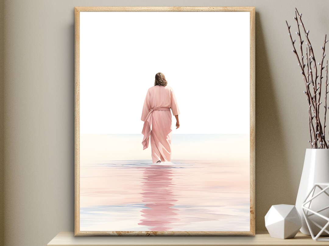 Pink Minimalist Jesus Art | Jesus Walks on Water Bible Digital ...