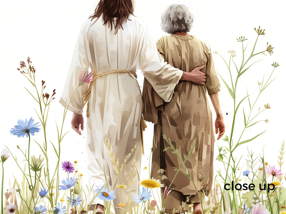 Jesus With a Senior Woman, Transitioning Art Printable, Bible Digital ...
