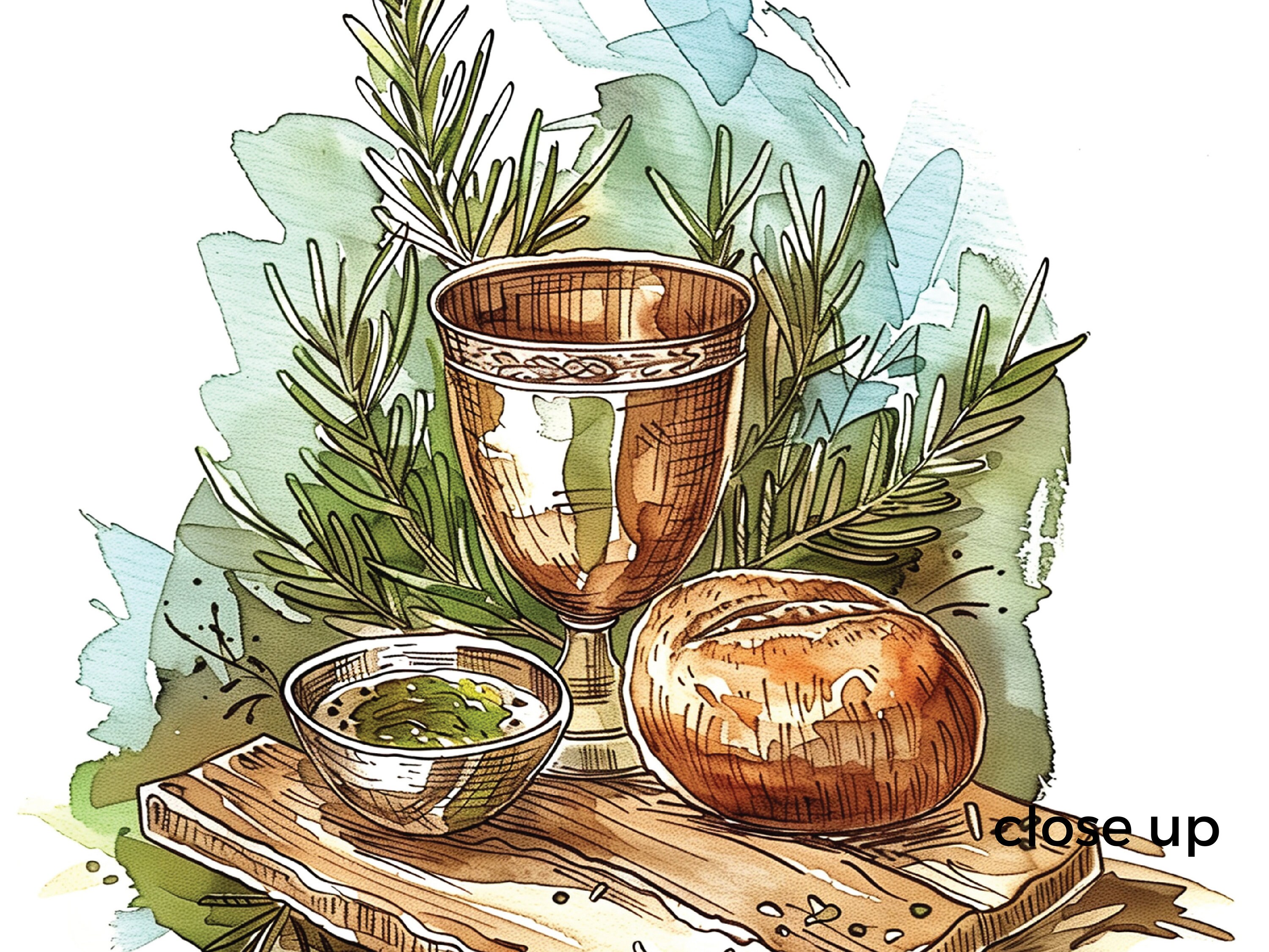 Holy Communion, Modern Digital Wall Art of Bread and Sacred Chalice ...