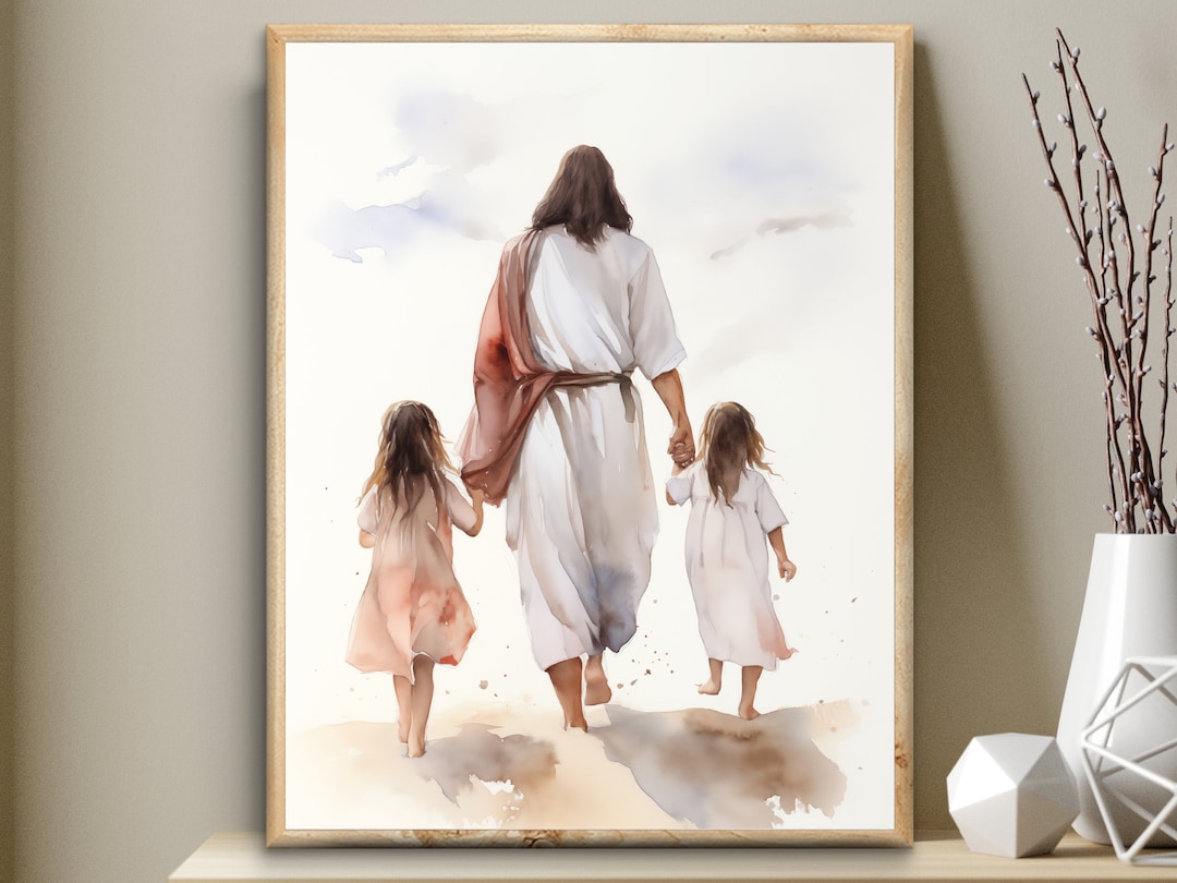 Sister Girls With Jesus, Twins, Two Girls, Bible Digital Print, A Child ...