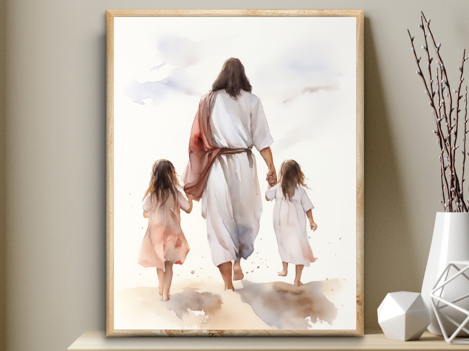Sister Girls With Jesus, Twins, Two Girls, Bible Digital Print, A Child ...