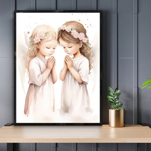 Two Girls Praying, Angel Sisters, A Child of God, Bible Digital Art ...
