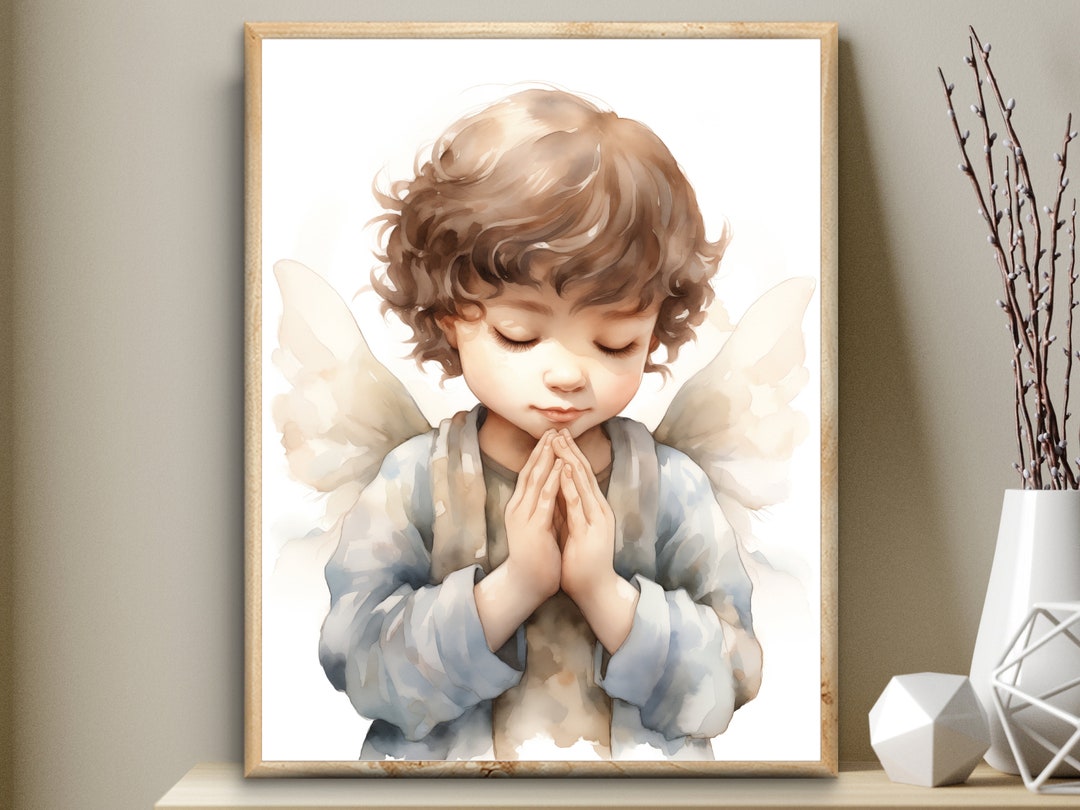 Angel Boy in Prayer Boho Watercolor Printable, Bible Digital Art ...