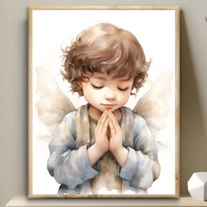 Angel Boy in Prayer Boho Watercolor Printable, Bible Digital Art ...