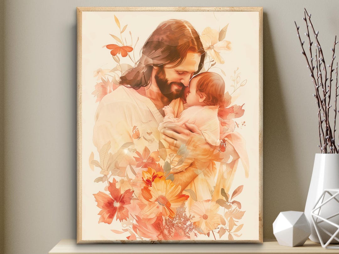 Jesus With Baby, Newborn Wildflowers Printable, Bible Digital Print, A ...