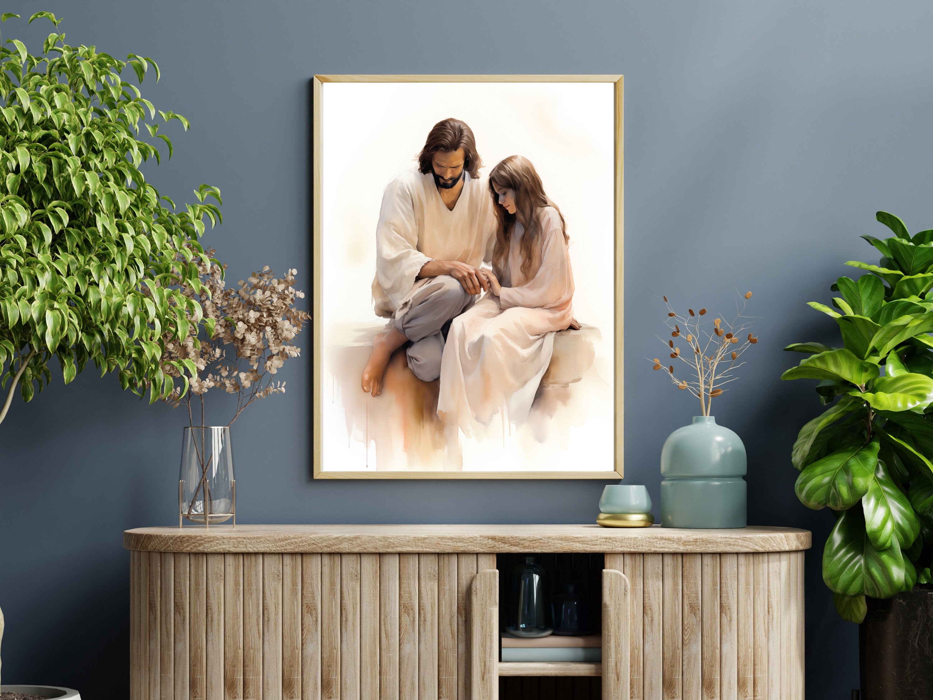 Jesus With a Teenager Girl, Bleeding Woman, Bible Digital Print ...