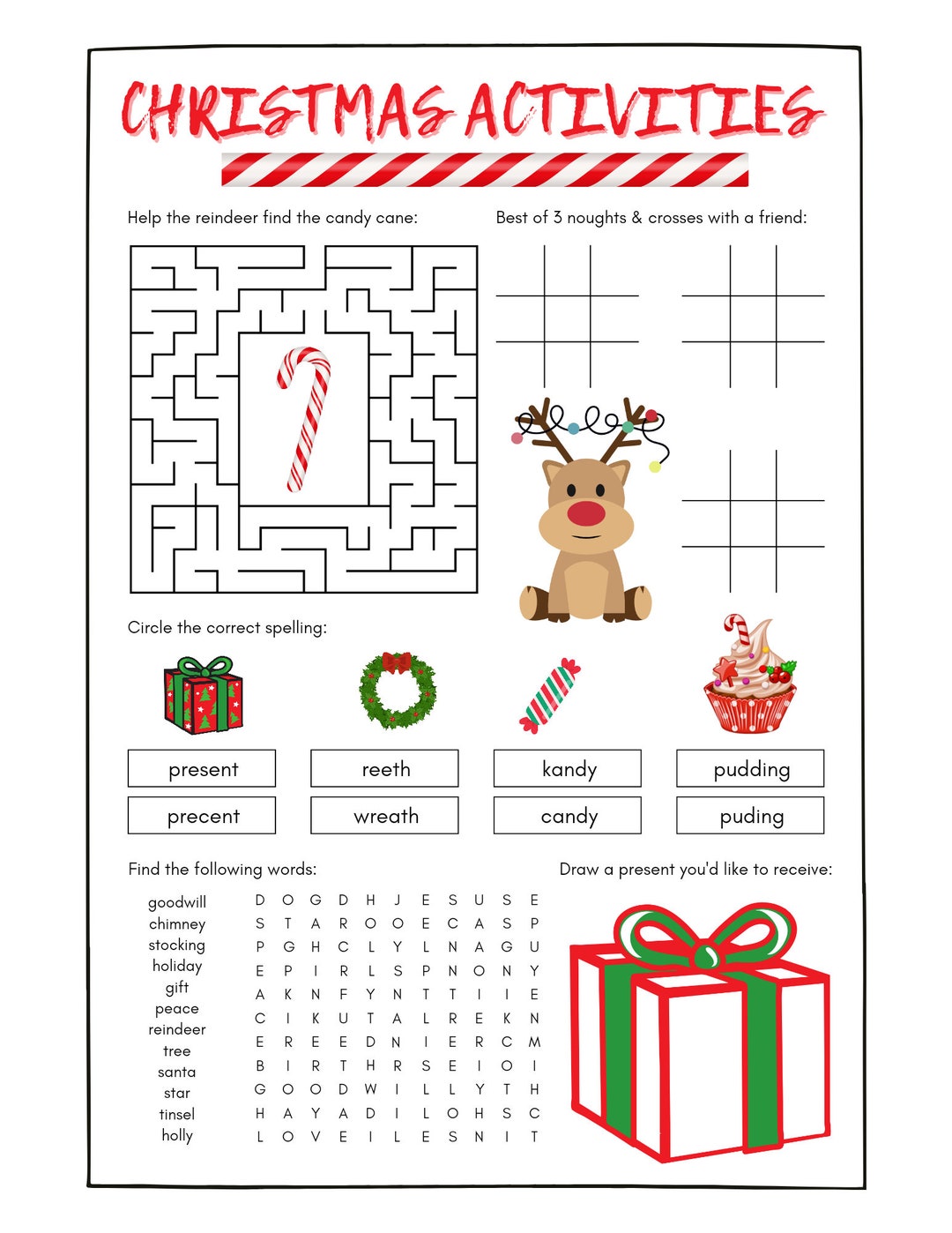 Christmas Activities Worksheet - Etsy