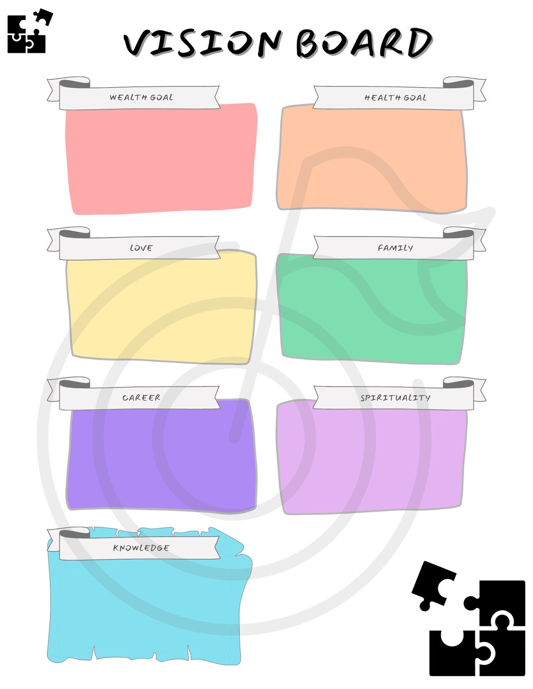 Colorful Vision Board. Health and Wealth Goals. Family. Knowledge ...