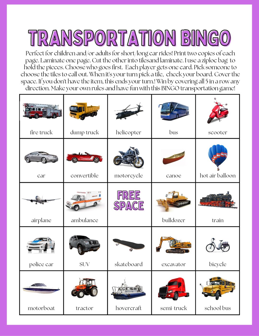 A Great BINGO Game for Mobile Children and Adults! Perfect for Long or ...