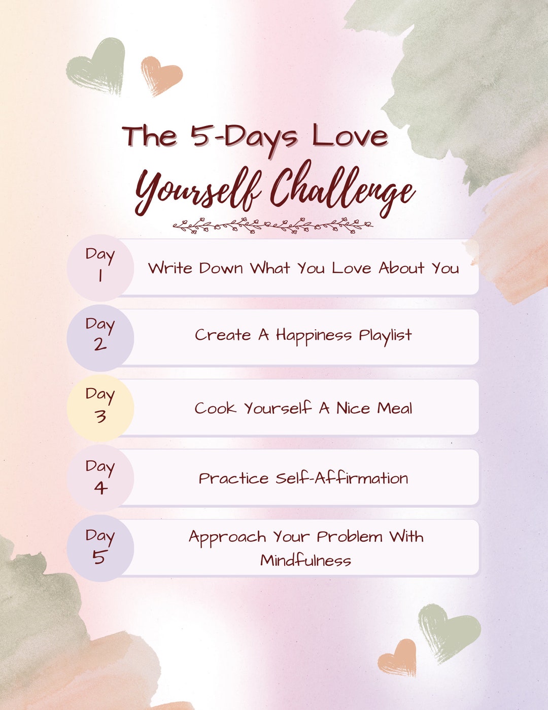 5 Days Love Yourself Challenge. M76 Weekly Menu. Monthly Budget. Day ...