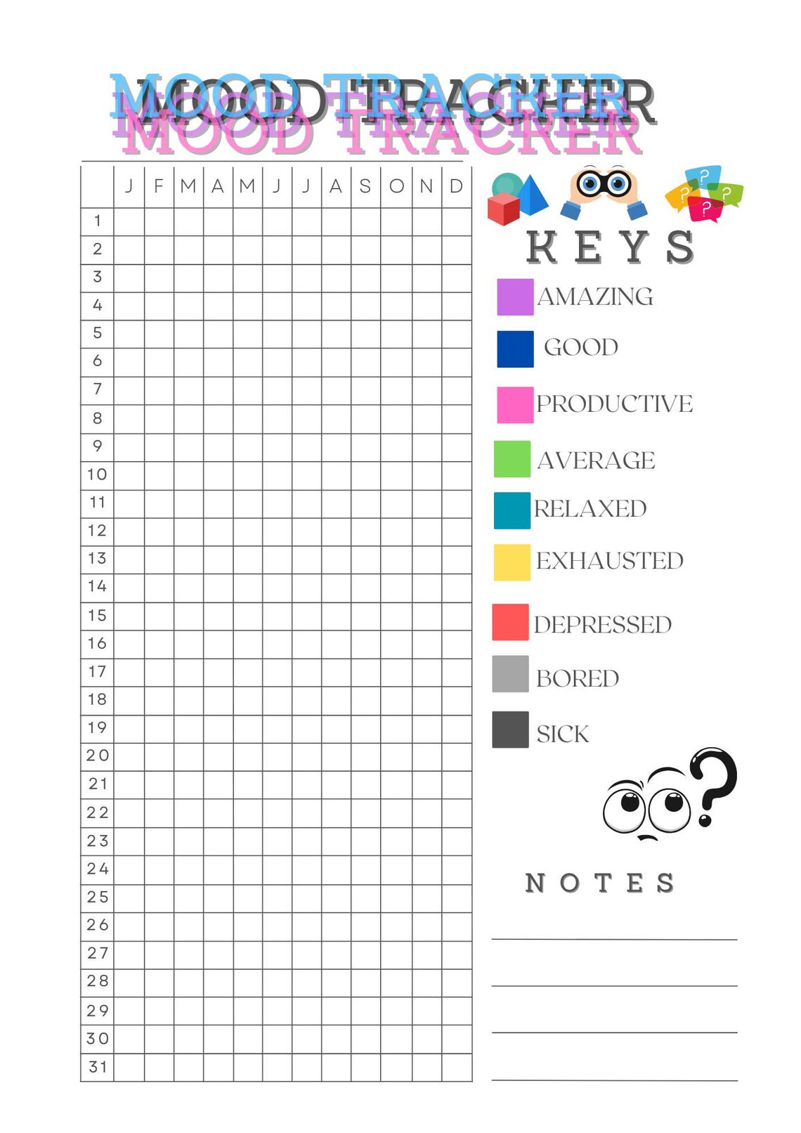 How Are You Feeling Today? Mood Tracker. Different Colors for Different ...