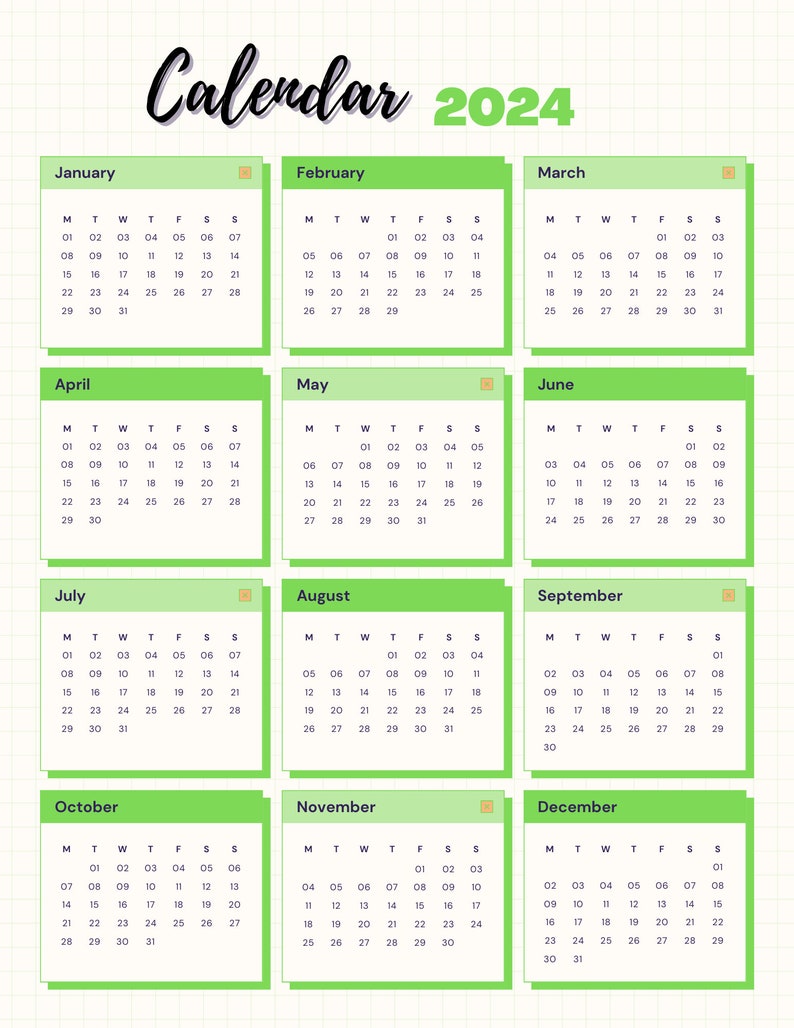 2024 - Green Theme Daily Planner. Calendar. Notes. Weekly Menu. - Etsy