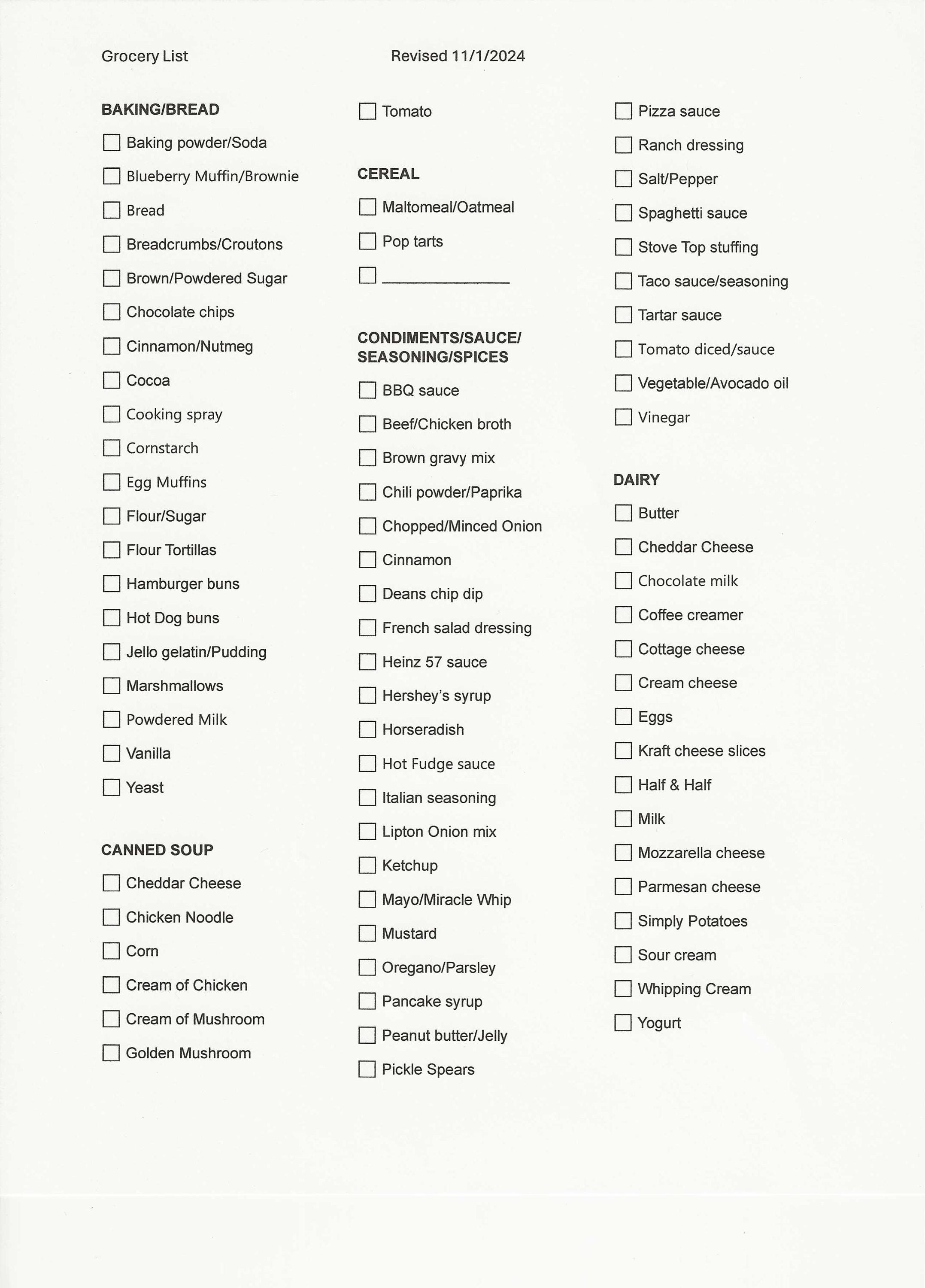 Grocery List Includes Blank Sheet to Create Your Own! - Etsy